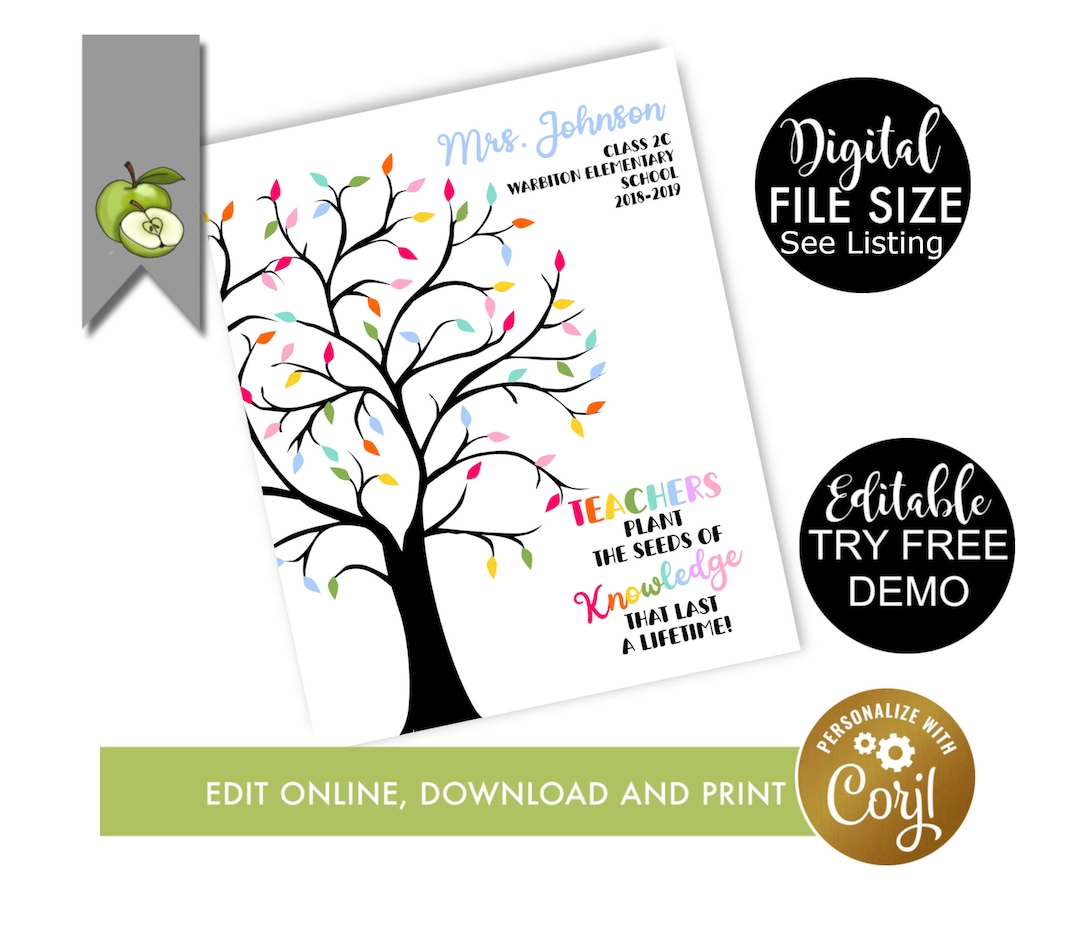 Editable Teacher Appreciation Class Tree Gift, Template Tree ...