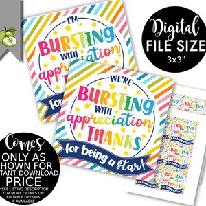Bursting With Appreciation Printable Star Gift Tags, Teacher Burst ...
