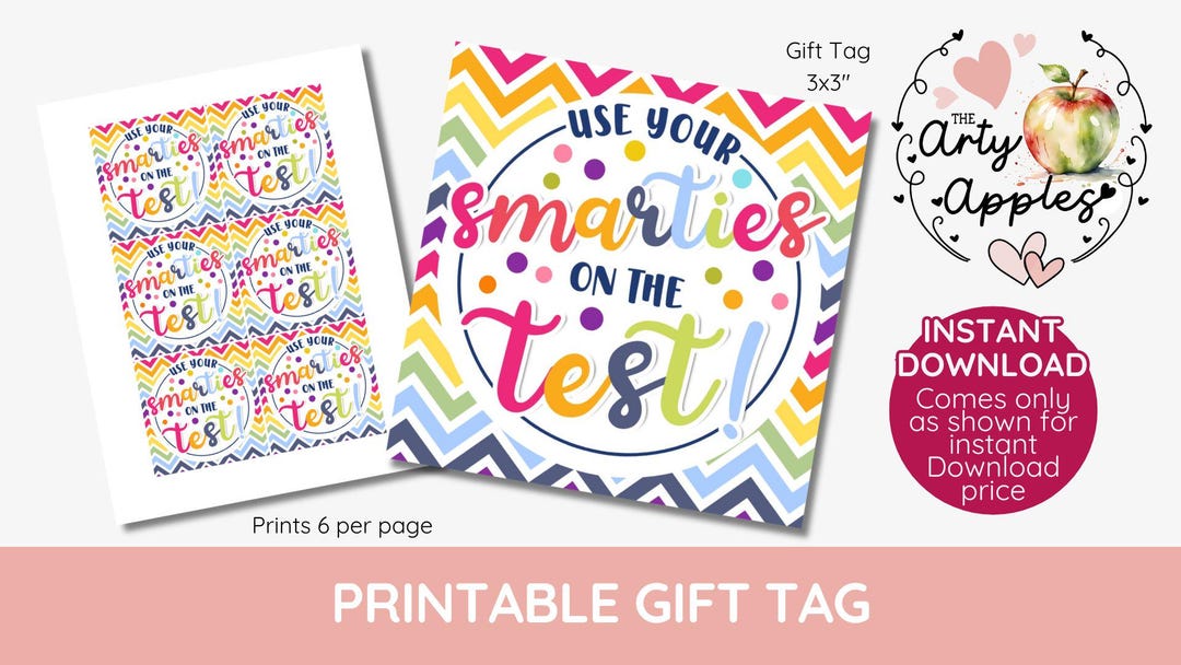 Use Your Smarties on the Test! Exam Test ACT K-5, Printable Gift Tag ...