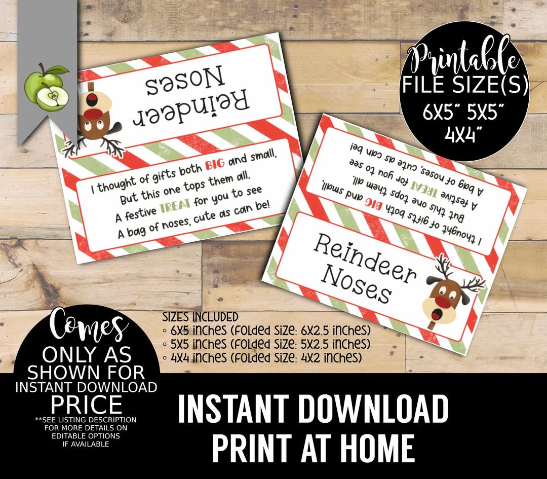 Reindeer Noses Printable Bag Toppers, Instant Download 3 Sizes Included ...