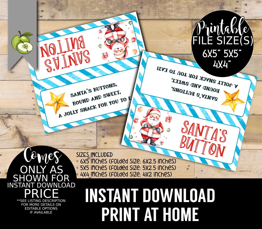Santa Button Printable Bag Toppers, Instant Download 3 Sizes, Christmas ...