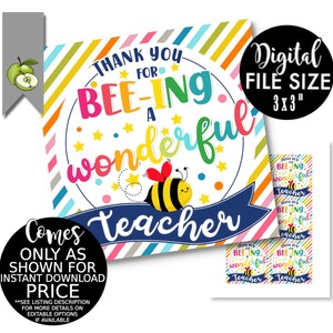 Printable Teacher Appreciation Gift Tag, Thank You for Bee-ing a ...