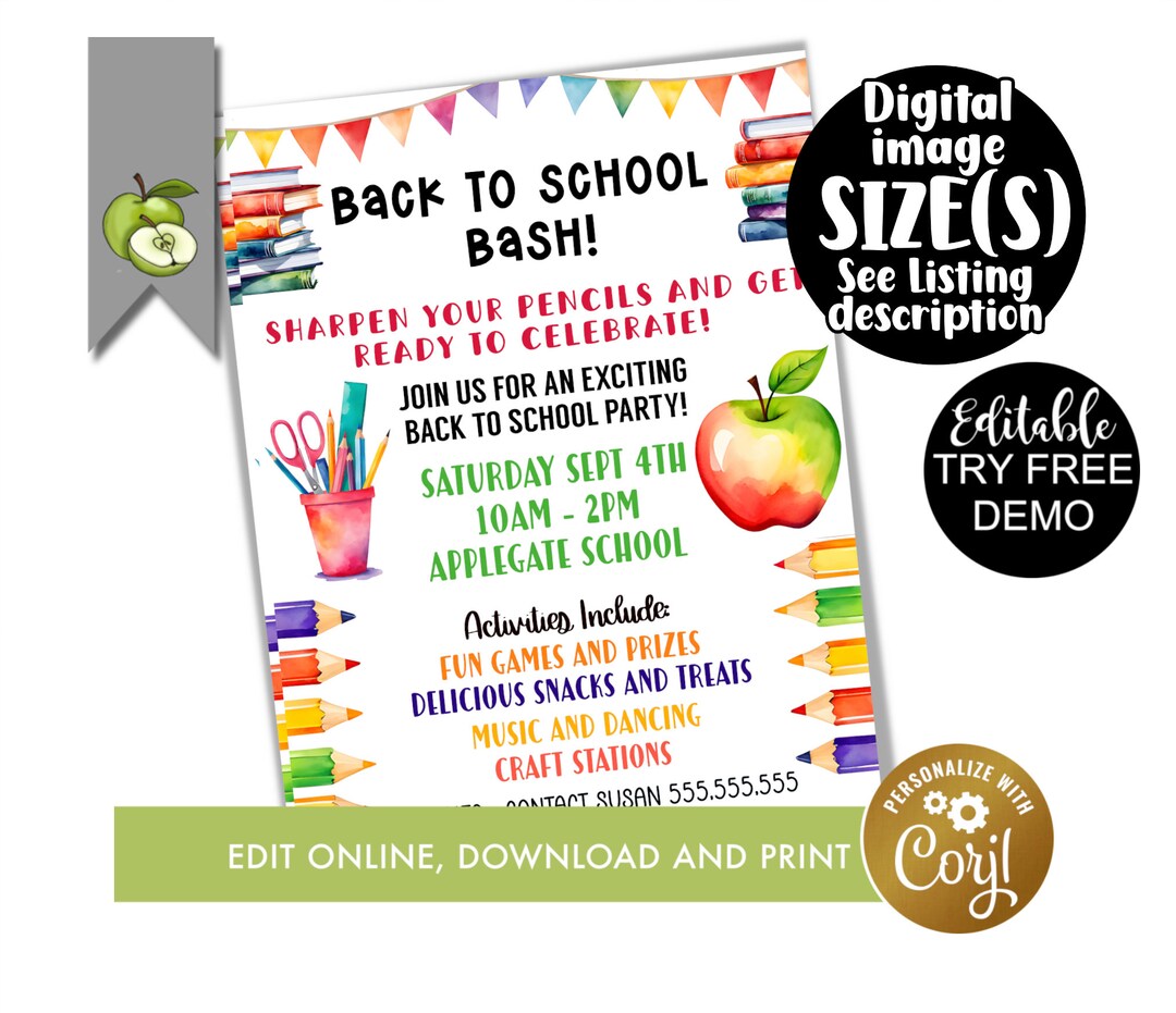 Editable Back to School Bash Flyer Template, New School , Back to ...