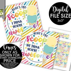 Here's the Scoop You're Awesome Gift Tag, Ice Cream Gift Tag, Ice Cream ...