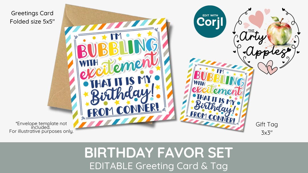Editable Bubbling With Excitement Party Favor Printable Gift Tag ...
