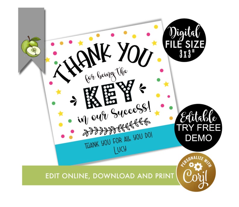 Editable Key to Our Successemployee Gift Tags Keyring - Etsy