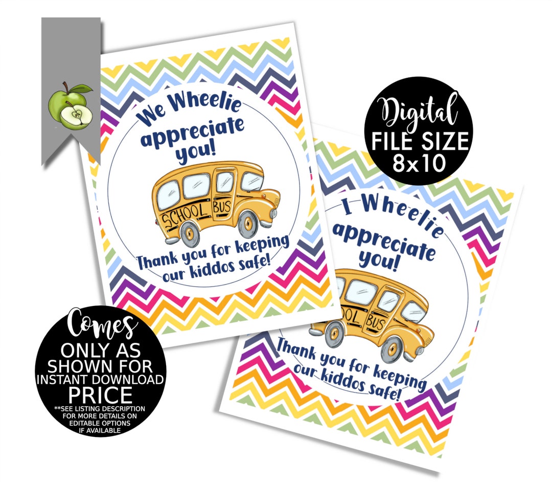 Bus Driver Appreciation 8x10, Bus Driver Favor Printable, Thank You We ...