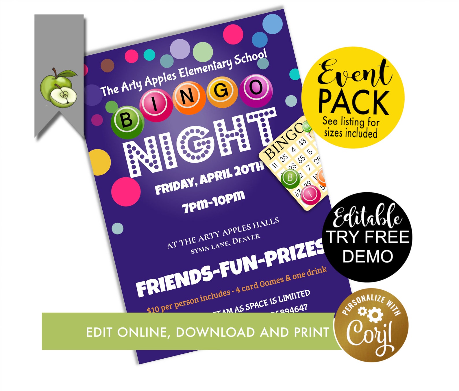 Bingo Night Flyer Editable Fundraiser Invite Digital - Etsy