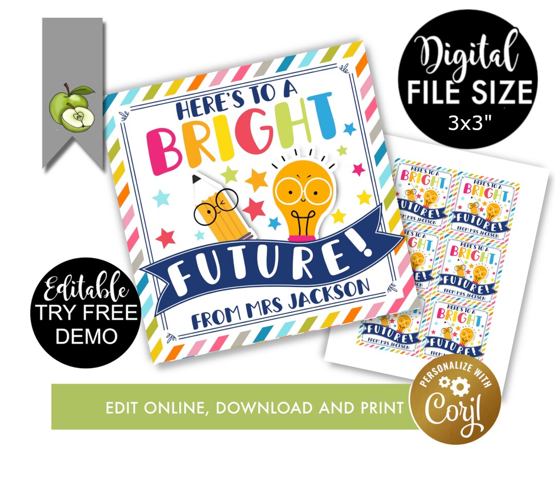 Editable Bright Future Gift Tag, the Future is Bright, Party Favor ...