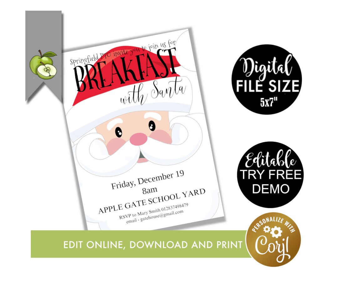 Breakfast With Santa Flyer and Poster, Father Christmas Invitation ...