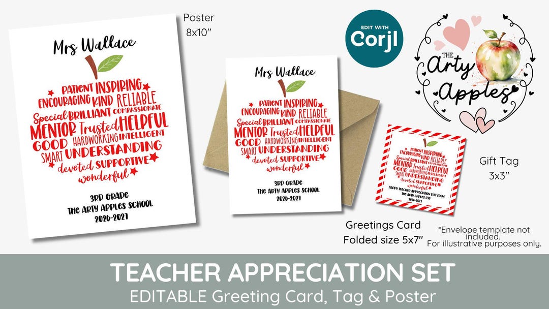 Editable Best Teacher Word Art Apple Gift Tag, End of School Year ...