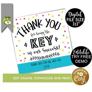 Editable Key to Our Successemployee Gift Tags Keyring - Etsy