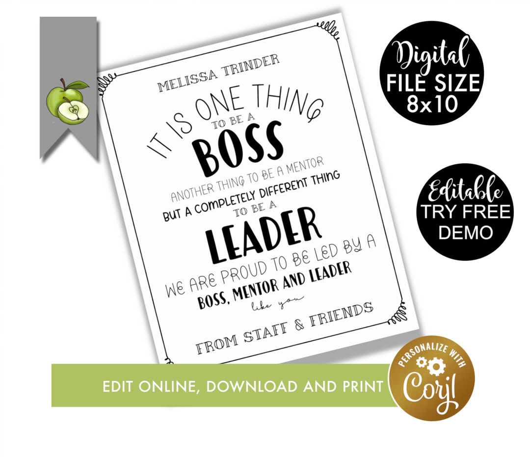 Editable Boss Appreciation Week Gift, Leaving Boss, Boss Appreciation ...