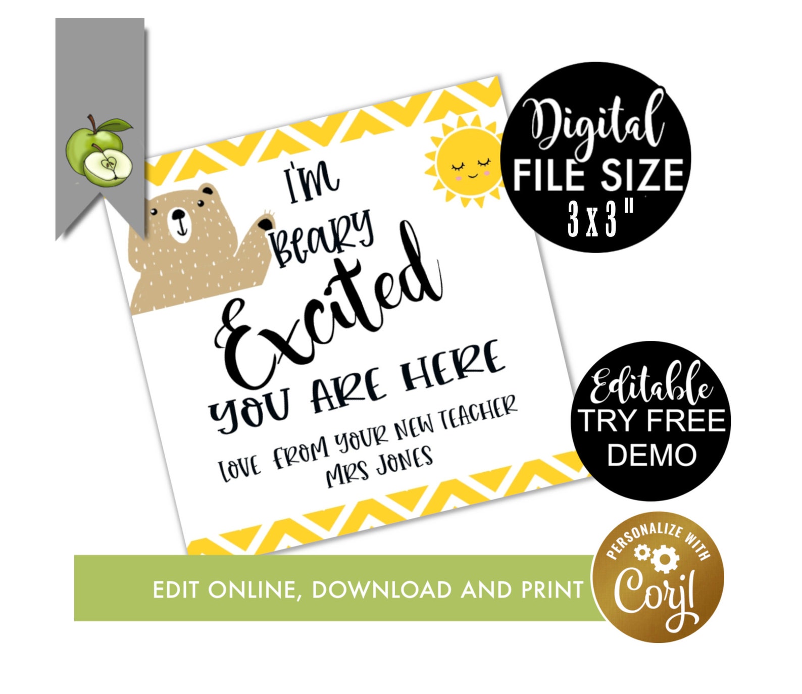 Editable I'm Beary Excited You Are Here Classmate Tag - Etsy