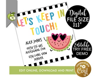 Editable keep in touch summer calling card mom contact card | Etsy