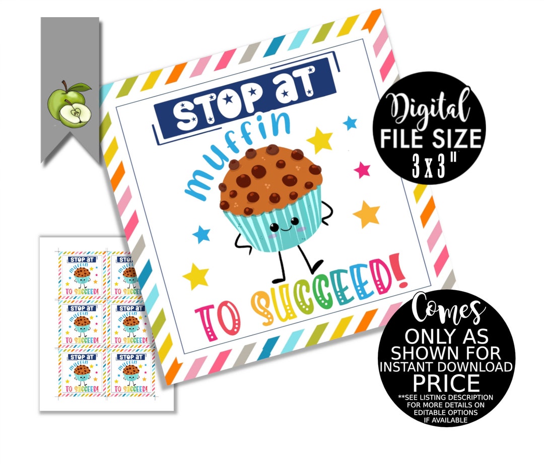 Muffin Cake, Stop at Muffin to Succeed! Exam Test Gift Tag, Printable ...