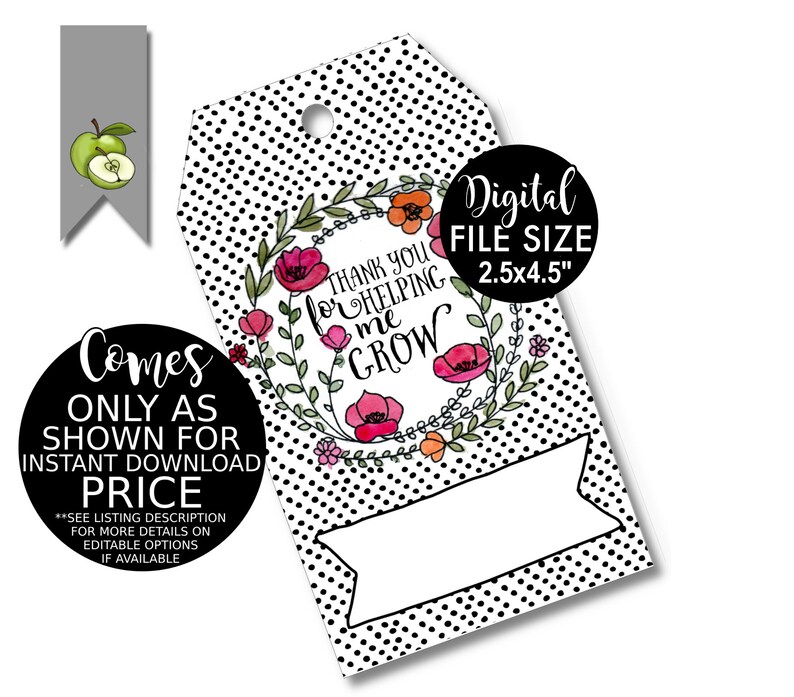 Teacher Flower Gift Tags Thank You for Helping Me Grow - Etsy