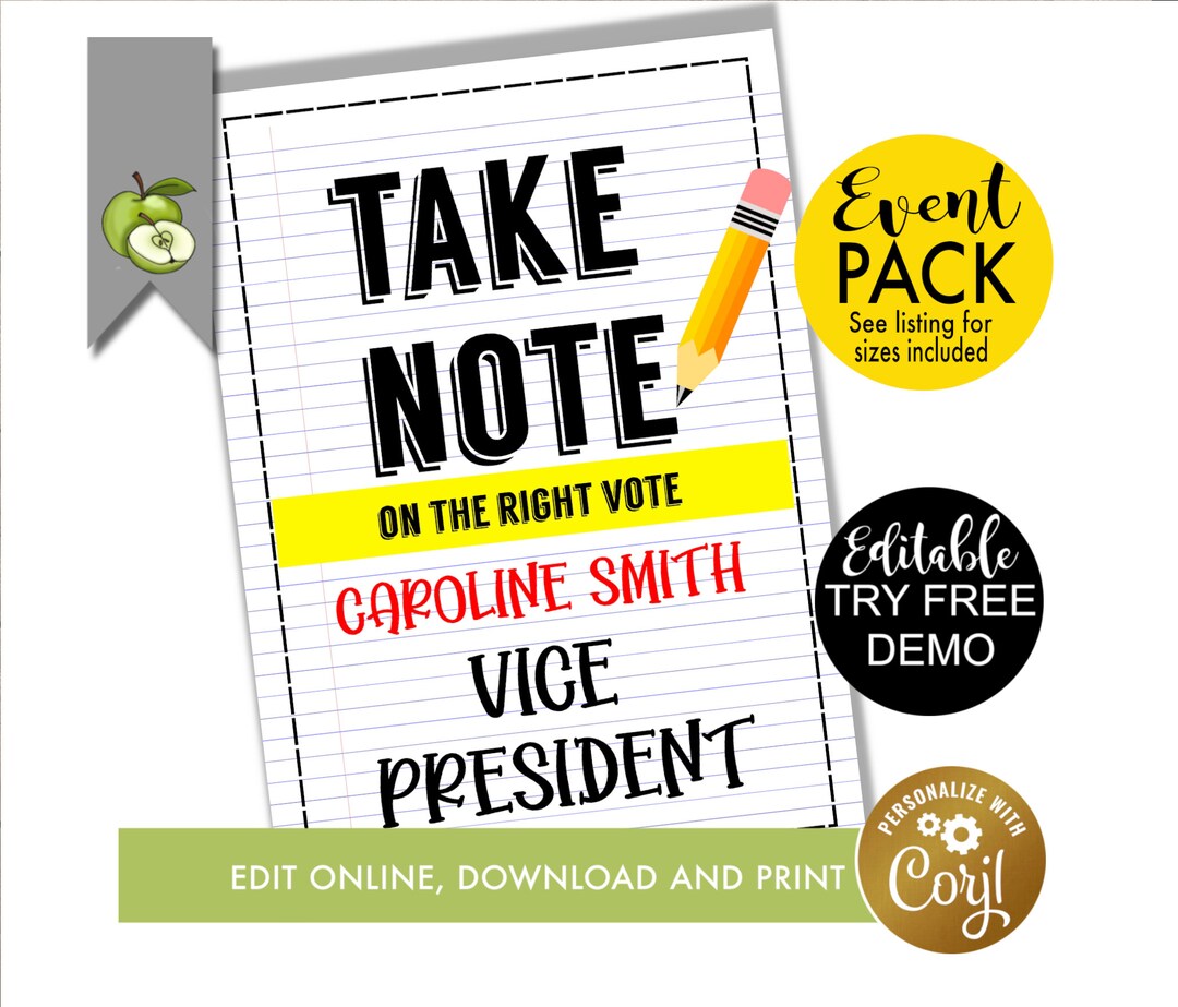Editable Election Vote Campaign Poster, Class Voting Flyer, Take Note ...