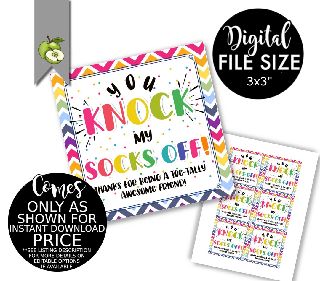 Best Friend Sock Gift Tags, Thank You for Being a Toe-tally Awesome BFF ...