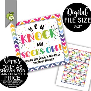 Best Friend Sock Gift Tags, Thank You for Being a Toe-tally Awesome BFF ...