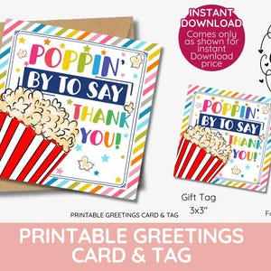 Just Poppin' by to Say Thank You Popcorn Gift Tag & Card, Popping ...