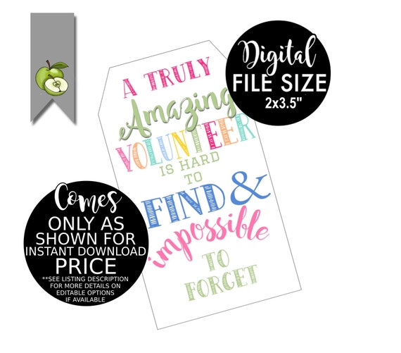 Volunteer Printable Gift Tag a Truly Amazing Volunteer - Etsy
