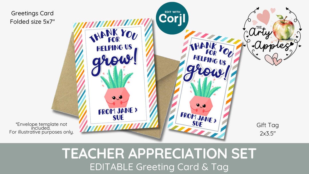 Teacher Appreciation Week Plant Gift Tag and Card, Editable Template ...