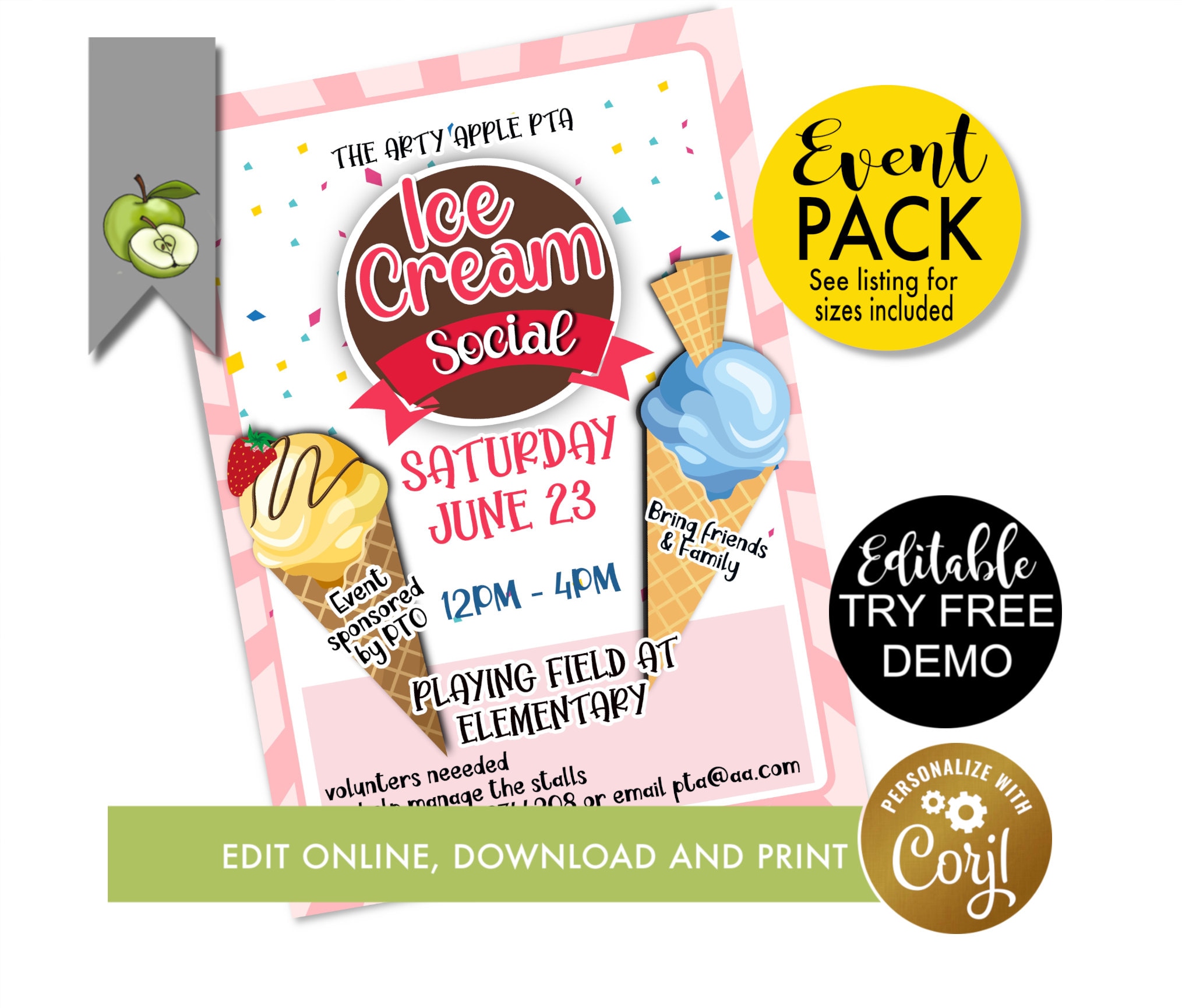 Editable Ice Cream Social Flyer Template Ice-cream Theme - Etsy UK
