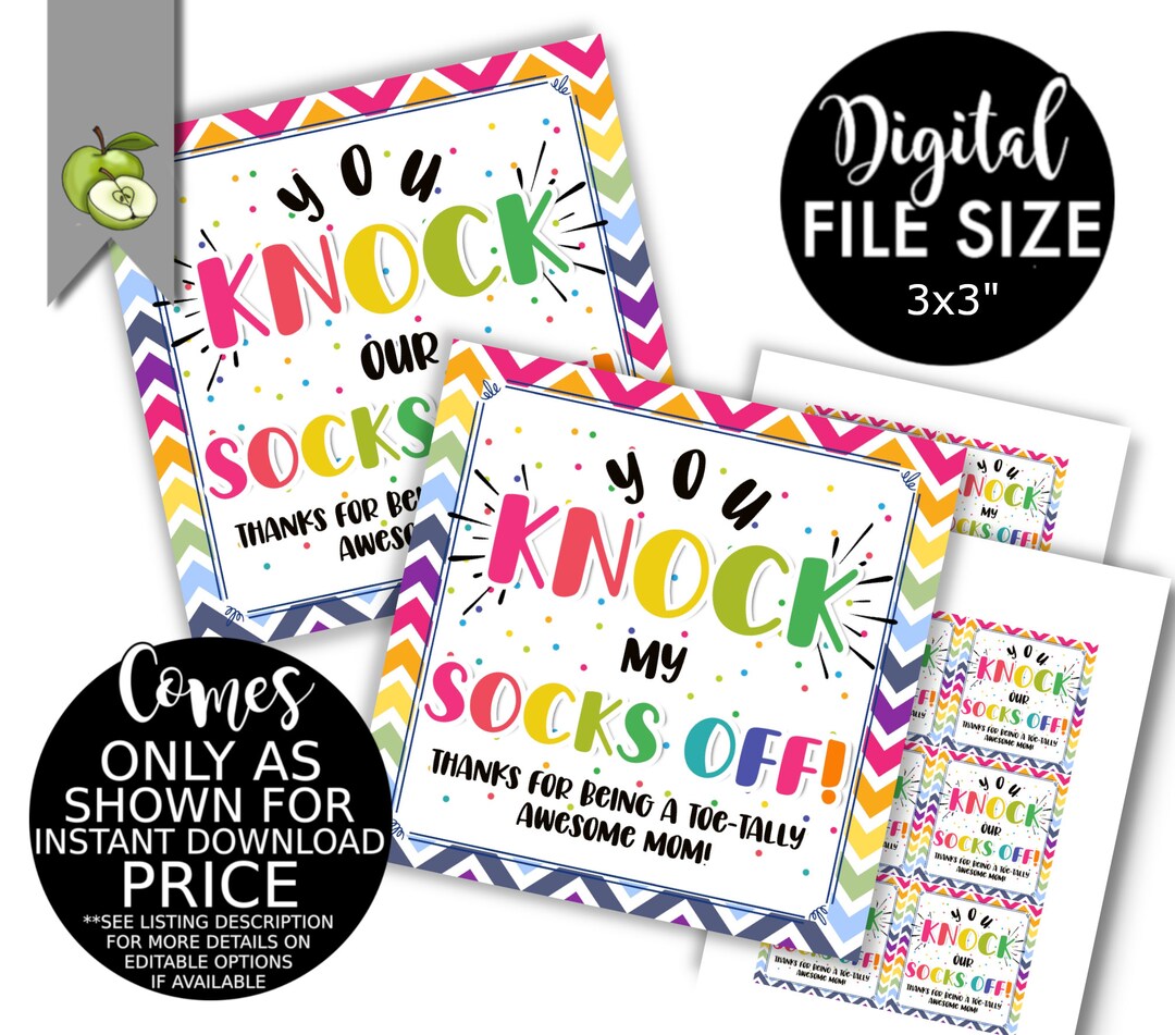 Mom Sock Gift Tags Cute Pun Holiday Digital Download, Thank You for ...