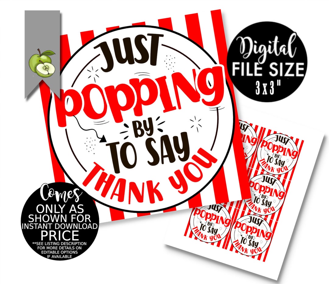 Thank You Popcorn Gift Tag, Popping by to Say Thank You,popcorn, Thanks ...