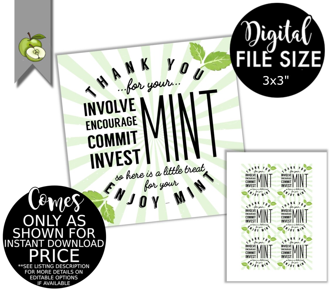 Mint Thank You Tags Volunteer Mint Labels Printable - Etsy