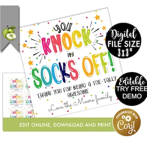 Editable You Knock My Socks Off Sock Gift Tag Foot Hamper | Etsy