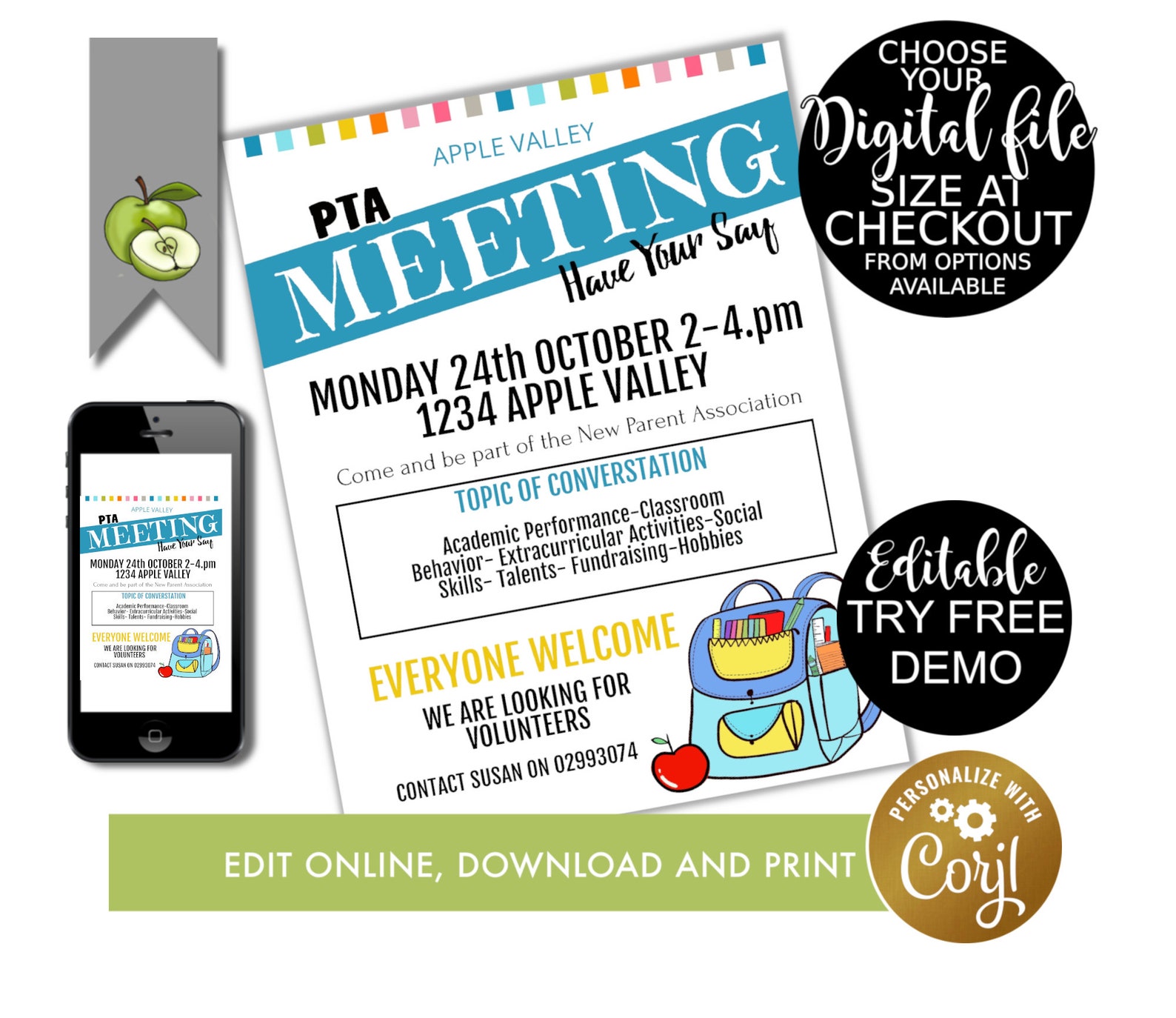 PTA meeting school poster Editable school meeting Template | Etsy