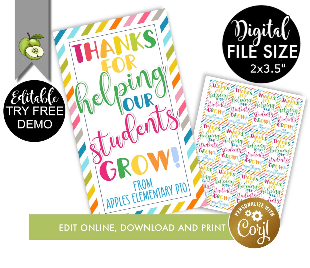 Editable Thanks for Helping Our Students Grow, Classmate Tag, Friend ...