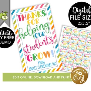 Editable Thanks for Helping Our Students Grow, Classmate Tag, Friend ...