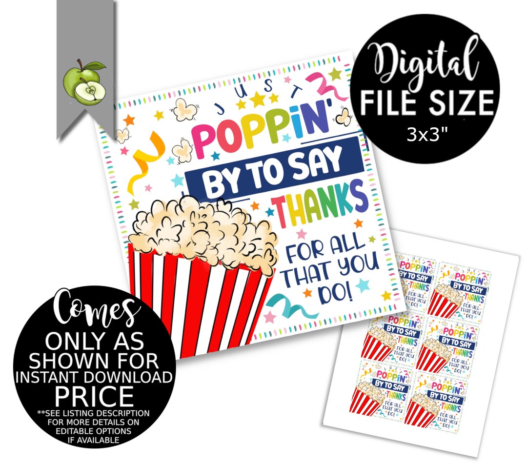 Just Poppin' by to Say Thank You Popcorn Gift Tag Popping - Etsy