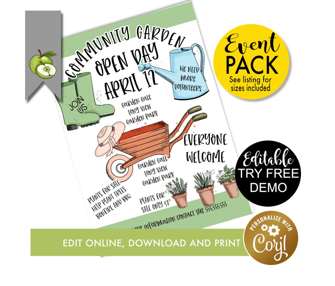 Editable Community Garden Flyer Template, Gardening Theme Poster ...
