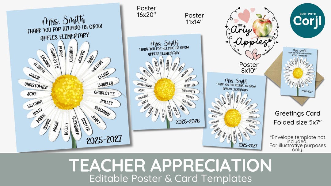 Teacher's Gift: Editable Daisy Class Names Card - Show Your Gratitude ...