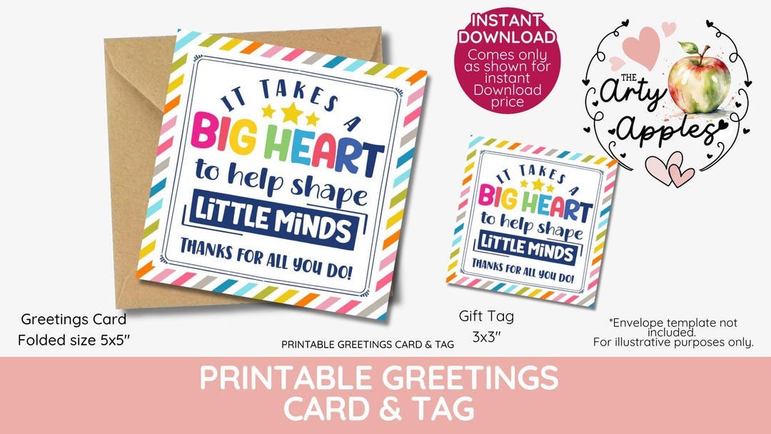 Teacher Appreciation Printable Gift Tag, It Takes a Big Heart to Help ...