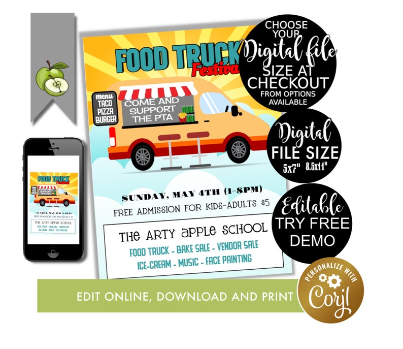 Editable food truck theme Template food truck festival event | Etsy