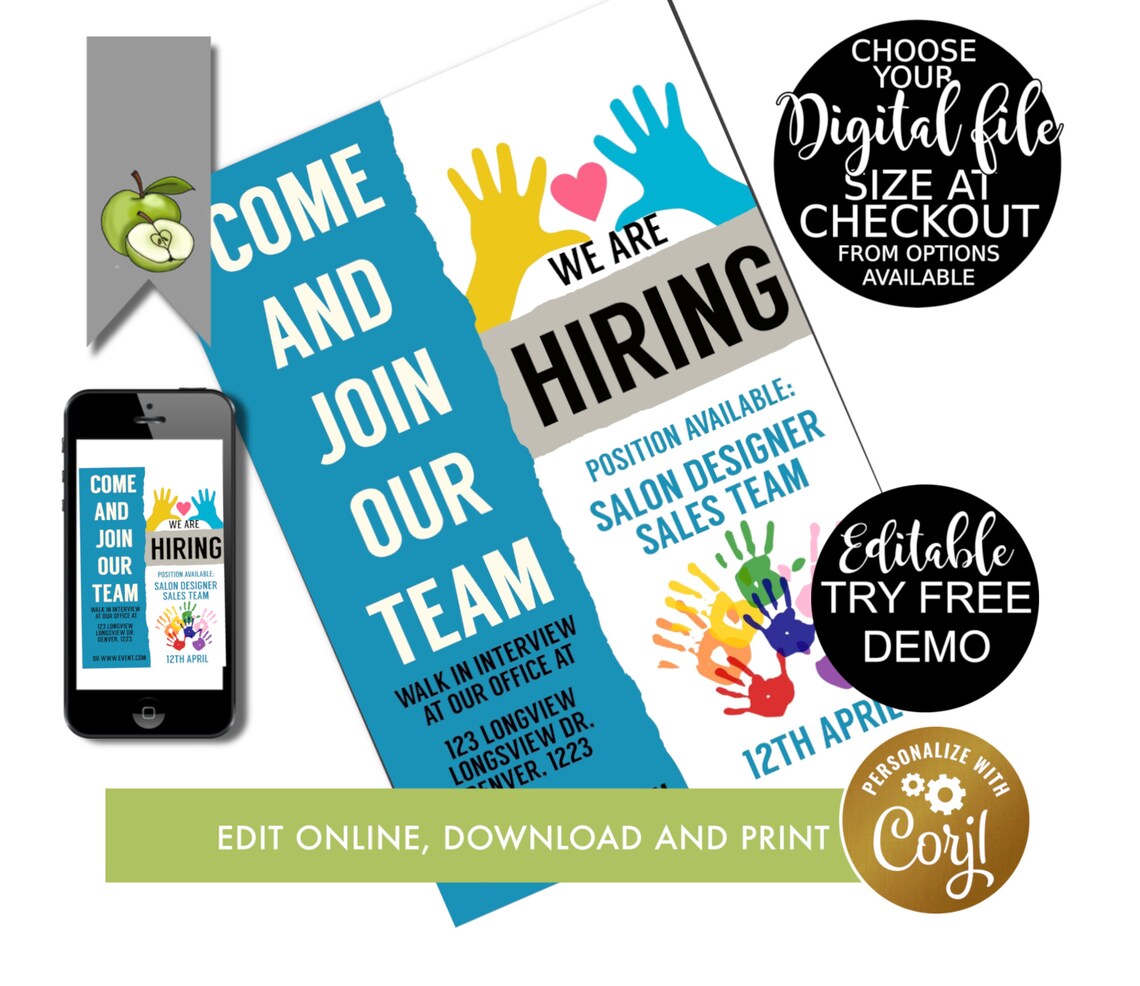 Editable hiring staff flyer helpers required hiring people | Etsy