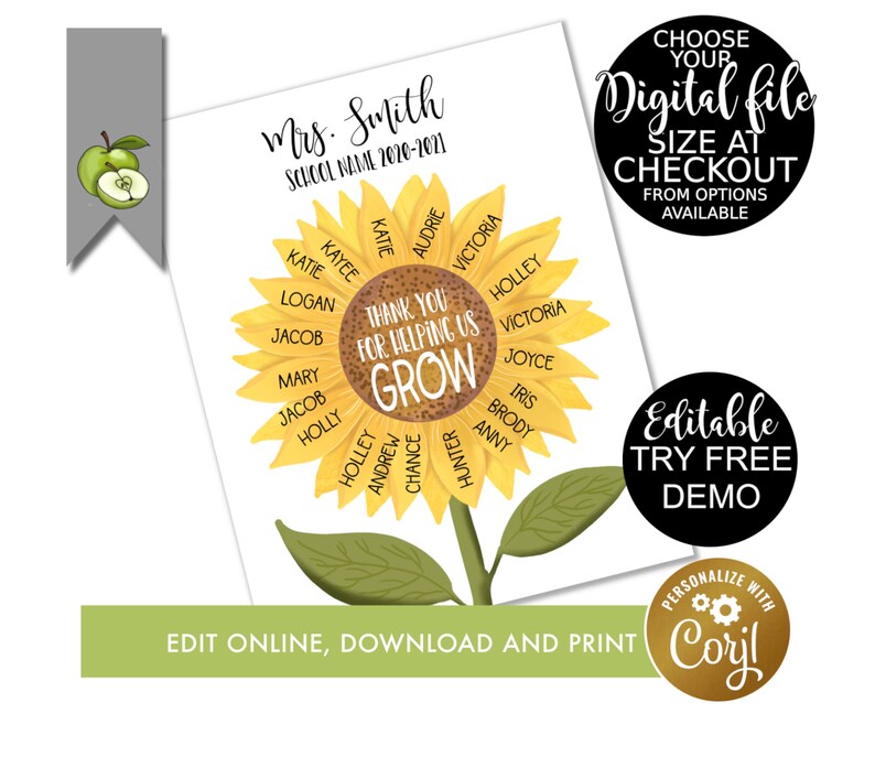 Editable Sunflower Class Names for Teacher Help Us Grow | Etsy
