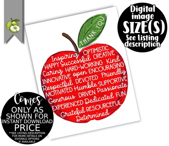 Teacher Gift Apple Word Cloud Teacher Word Cloud End Of Year Thank You