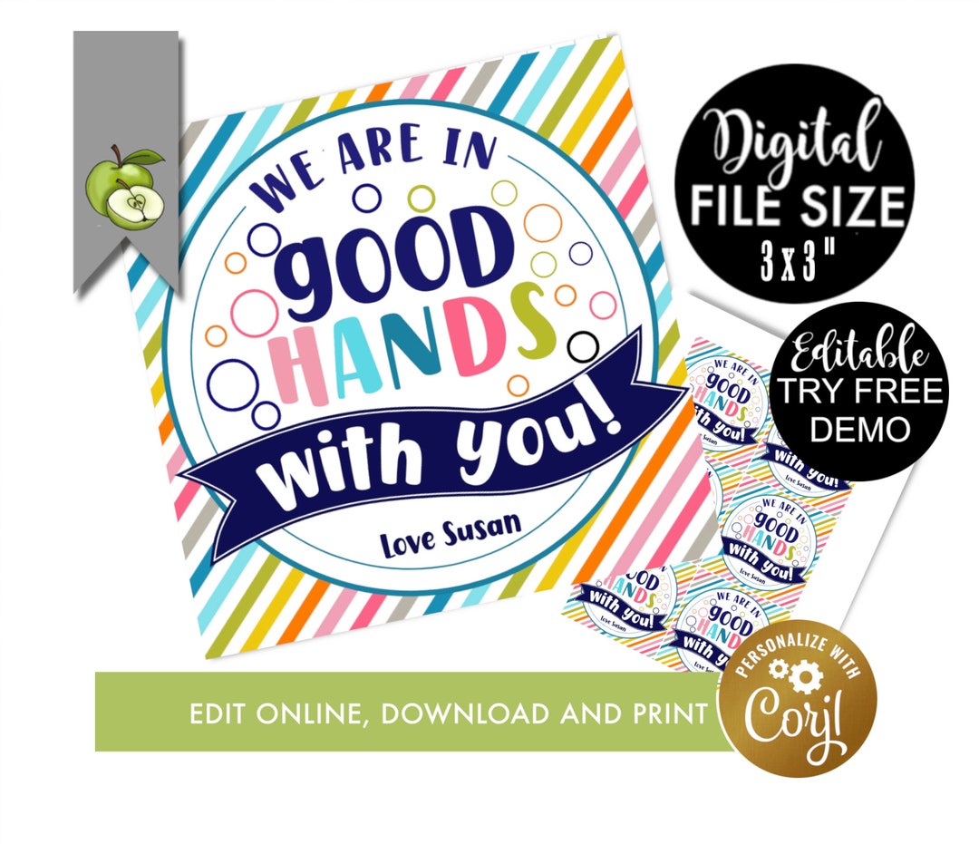 Editable We Are in Good Hands With You, Hand Cream Gift Tag, Hand Soap ...