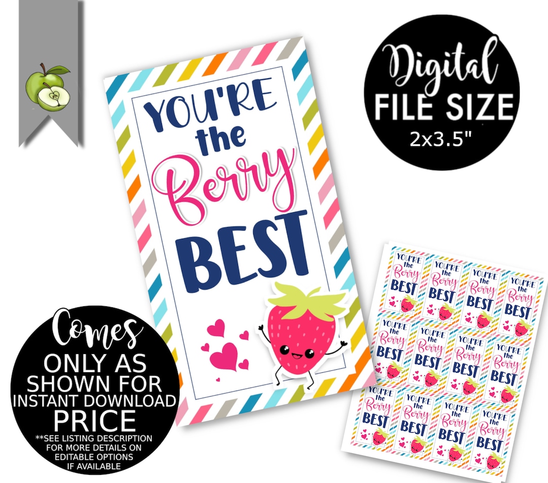 You're the Berry Best Printable Gift Tags Strawberry - Etsy