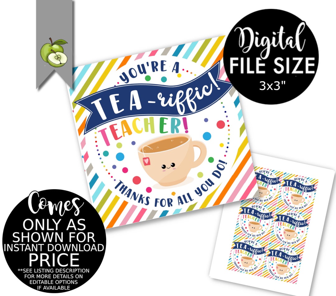 Teacher Tea Bag Gift Tag, Tea Gift Tag, Tea Lover, Tea'riffic, Hamper ...