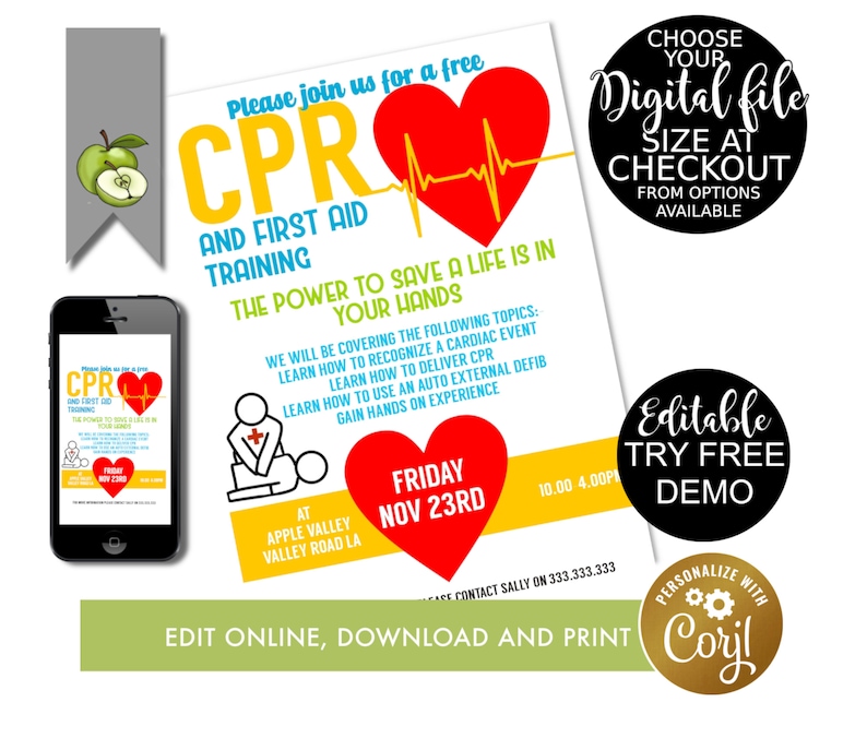 CPR training flyer/ poster First aid training CPR Awareness | Etsy