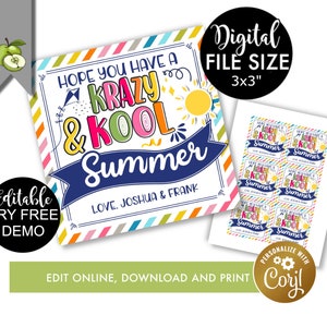 Editable Hope You Have a Krazy & Kool Summer!, Crazy Class Gift Tag ...