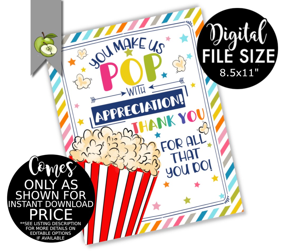 Popcorn Appreciation Popcorn Sign, Staff Employee Essential Worker ...