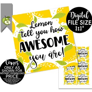 Lemon Gift Tags, Lemon Tell You How Awesome You Are Lemonade Teacher ...